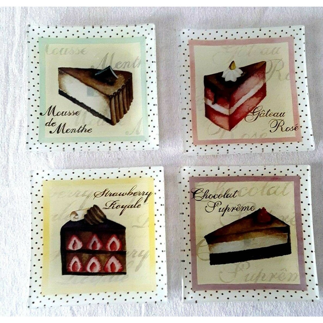 Vintage Lot of 4 6" X 6" Prima Donna Artistic Pies Square Clear Dessert ...