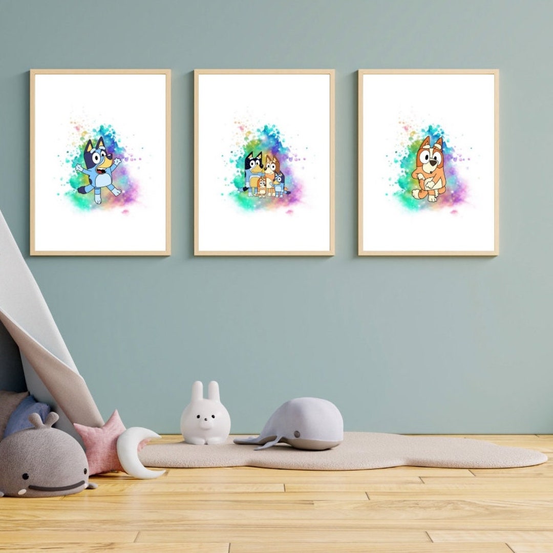 SET OF 3 BLUEY Watercolor Print | Chilli Bingo Bandit Muffin Bedroom ...