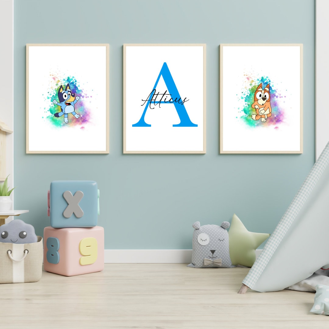 Bluey Watercolor Personalised Prints - Set of Three - Bluey ...