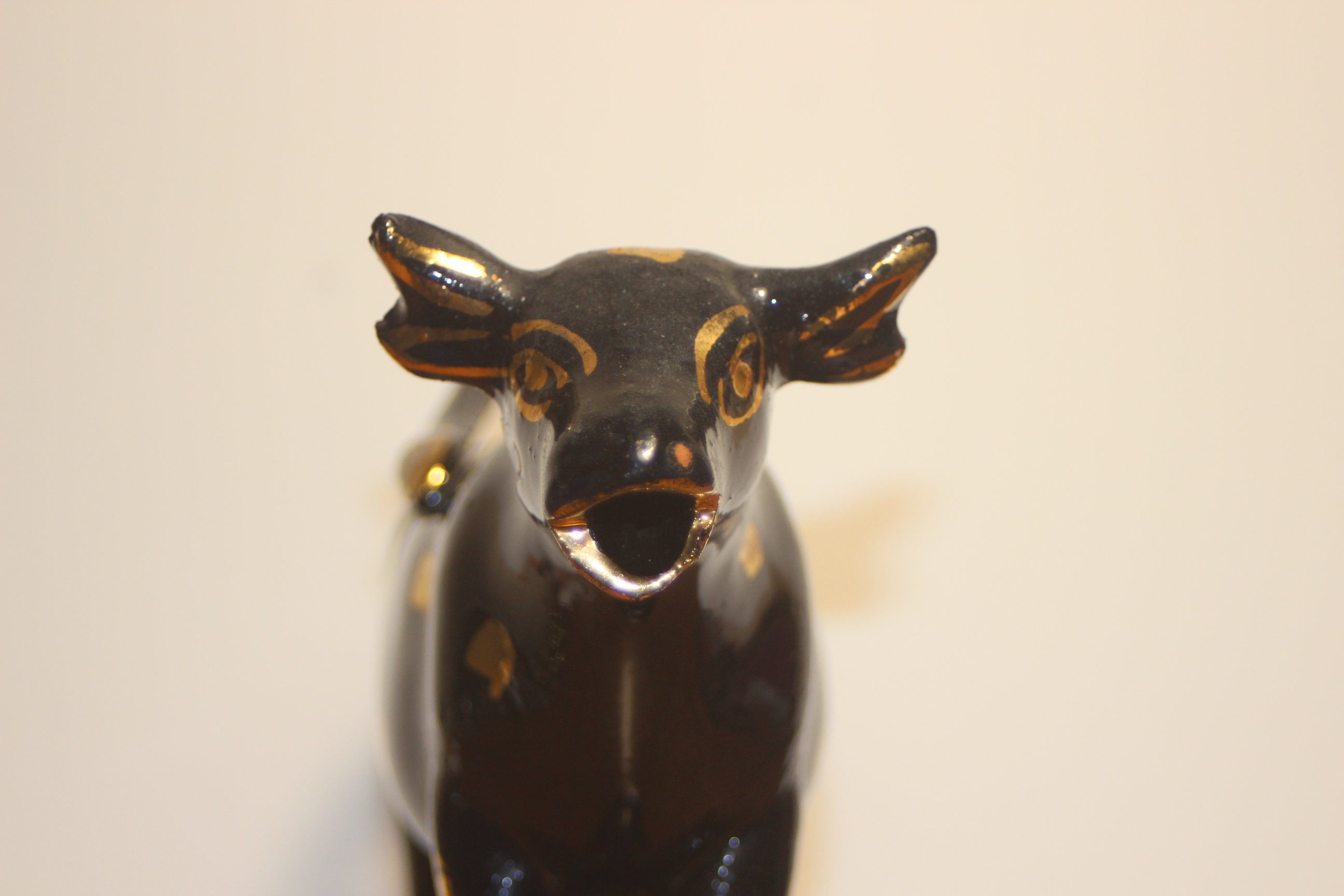 Jackfield Pottery Black and Gold Cow Creamer - Etsy