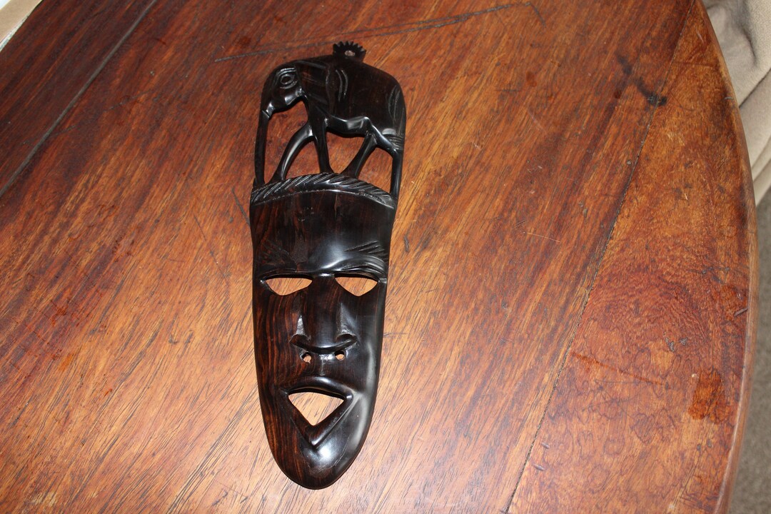 Vintage African Mask With Elephant Ebony Mask - Etsy