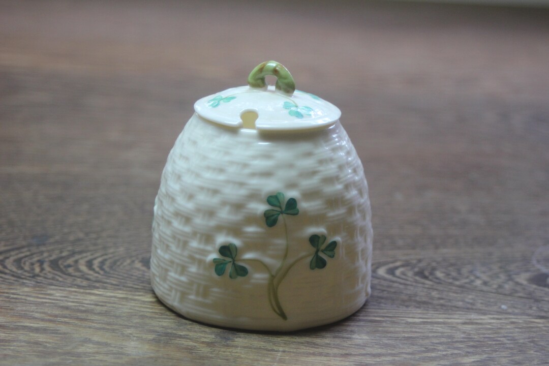 Belleek Lidded Jar, Basket Weave and Shamrock ,honey Pot - Etsy