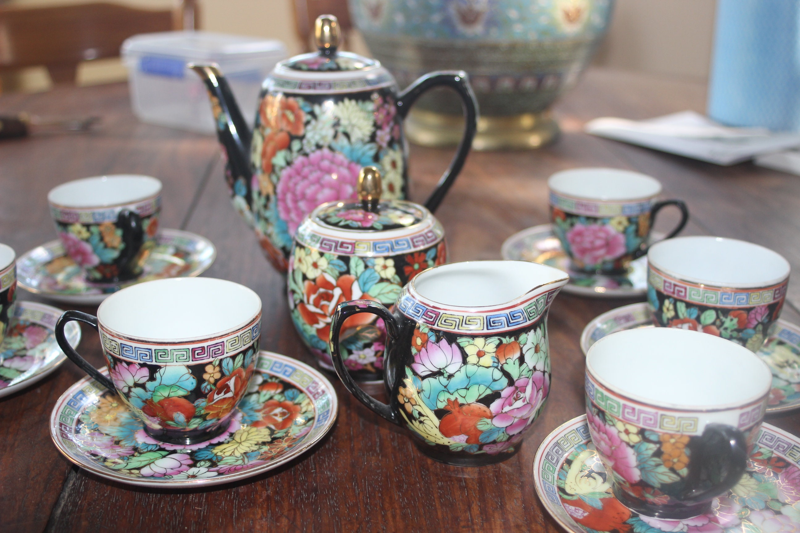 Chinese Export Famille Noir Coffee Set Porcelain Hand - Etsy