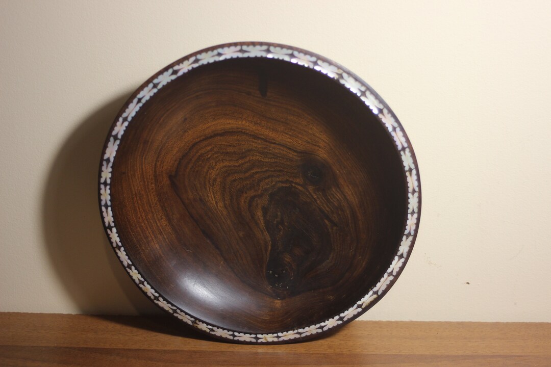Oceanic Bowl ,carved Wooden Bowl, Mother of Pearl Inlay, Solomon ...
