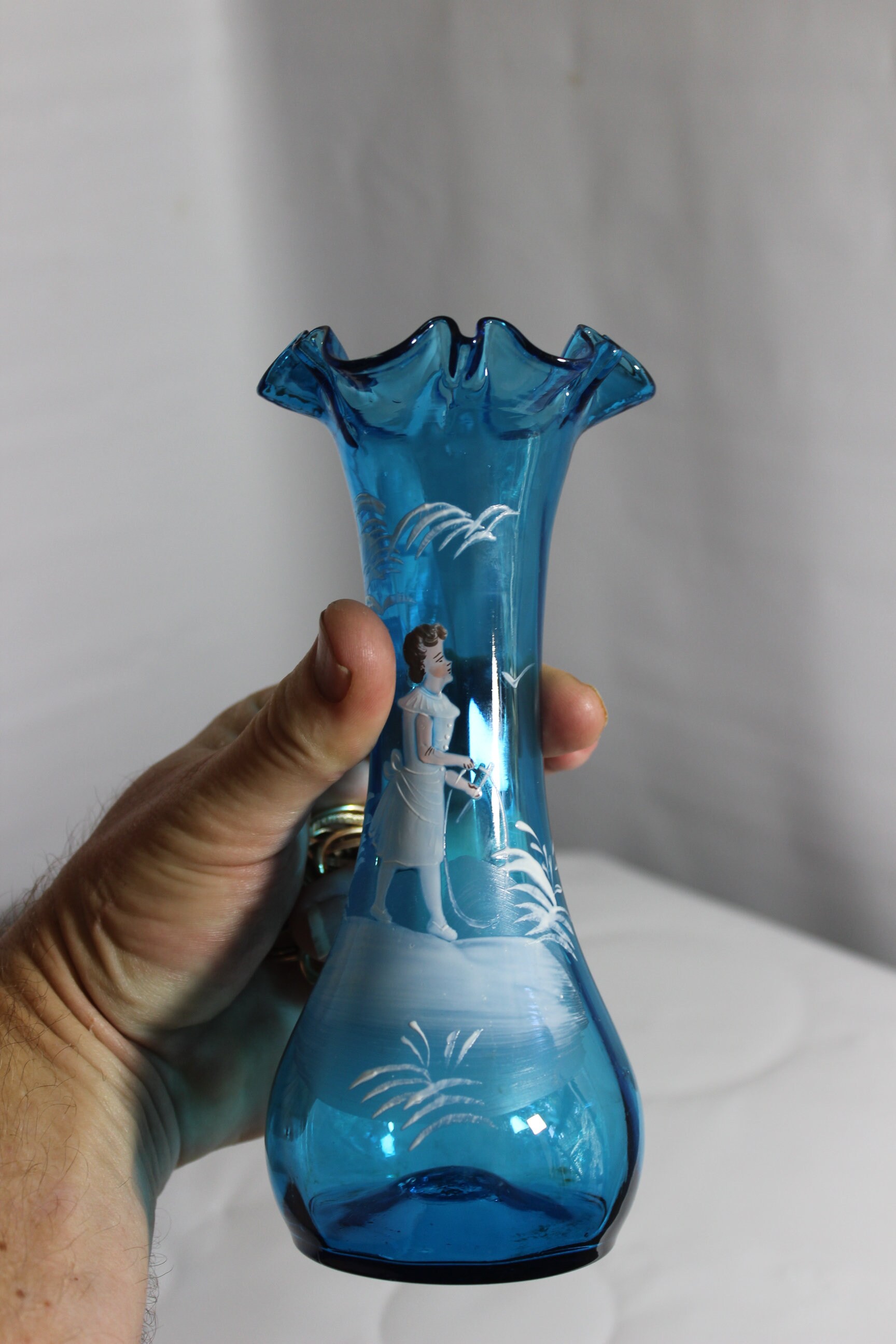 Victorian Blue Glass Mary Gregory Style Vase - Etsy