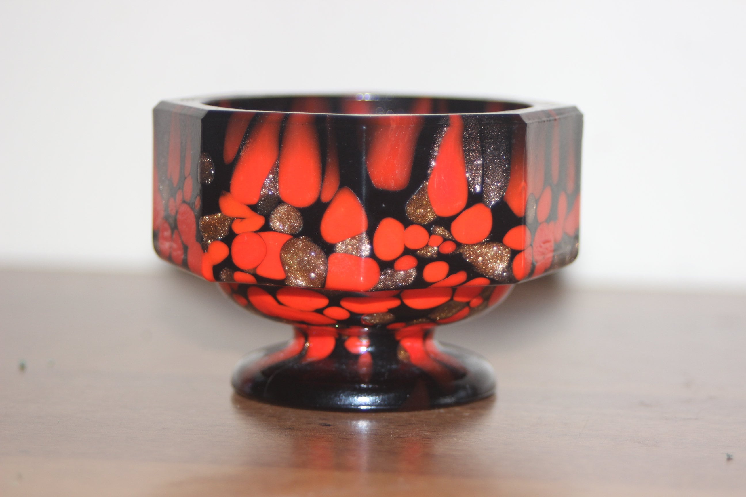 MCM Weil Murano Glass Salt Black, Red & Gold Aventurine /vase ,bowl ...