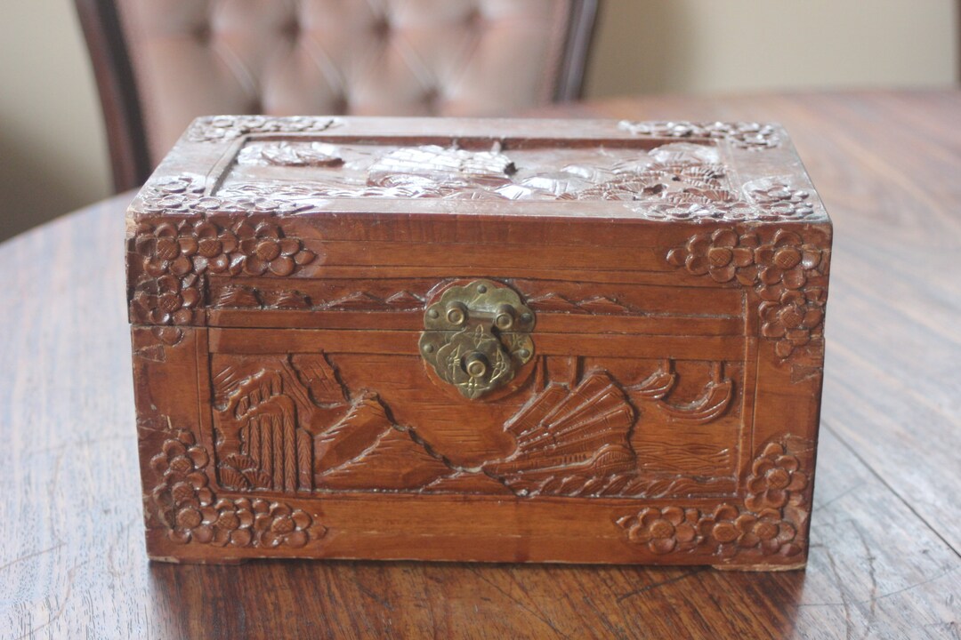 Chinese Carved Wooden Box / Camphor Box - Etsy