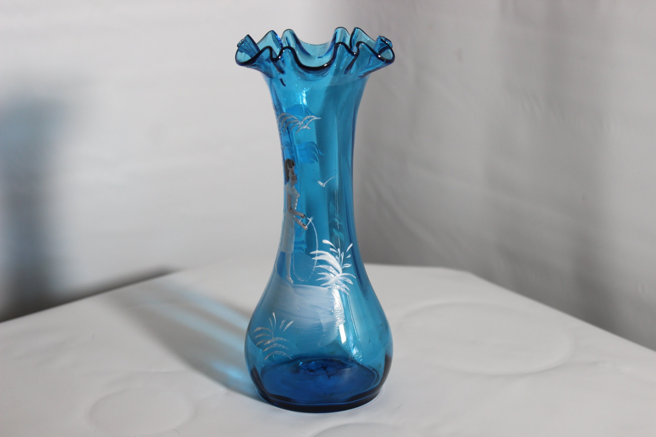 Victorian Blue Glass Mary Gregory Style Vase - Etsy