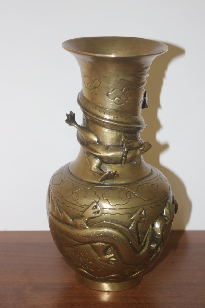 Chinese Brass Vase , Dragons Chasing the Pearl , Vantage Bronze - Etsy