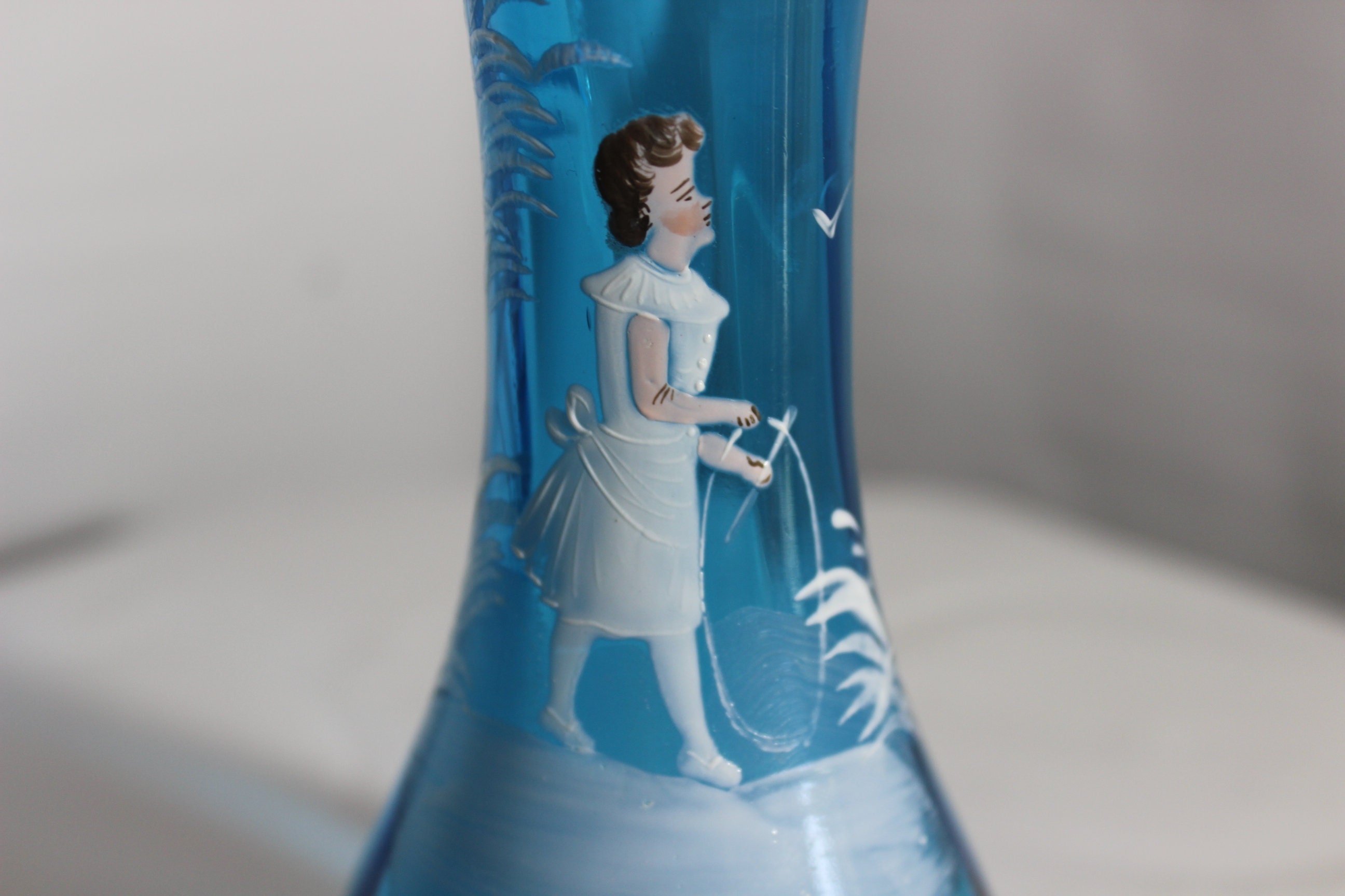 Victorian Blue Glass Mary Gregory Style Vase - Etsy