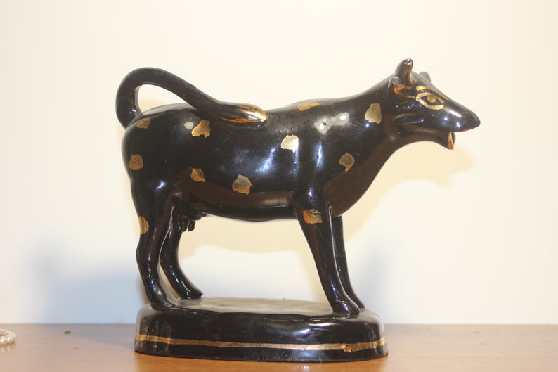 Jackfield Pottery Black and Gold Cow Creamer - Etsy