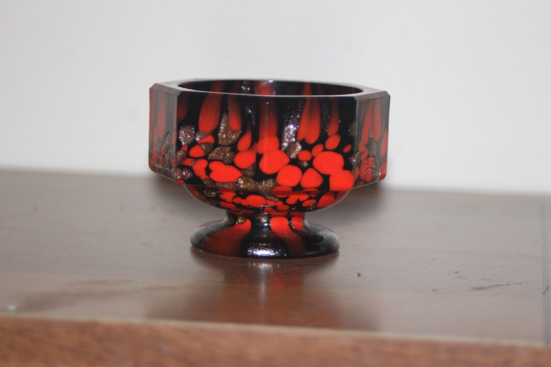 MCM Weil Murano Glass Salt Black, Red & Gold Aventurine /vase ,bowl ...