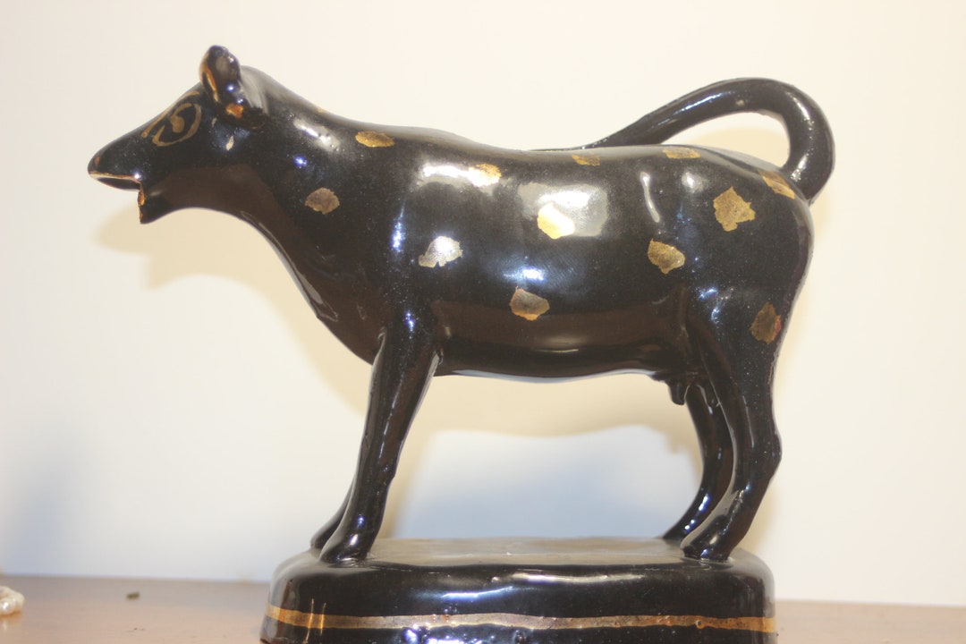 Jackfield Pottery Black and Gold Cow Creamer - Etsy