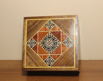 Quilt Block Patterned Wooden Veneered Box, Hand Made, 60% to Charity ...