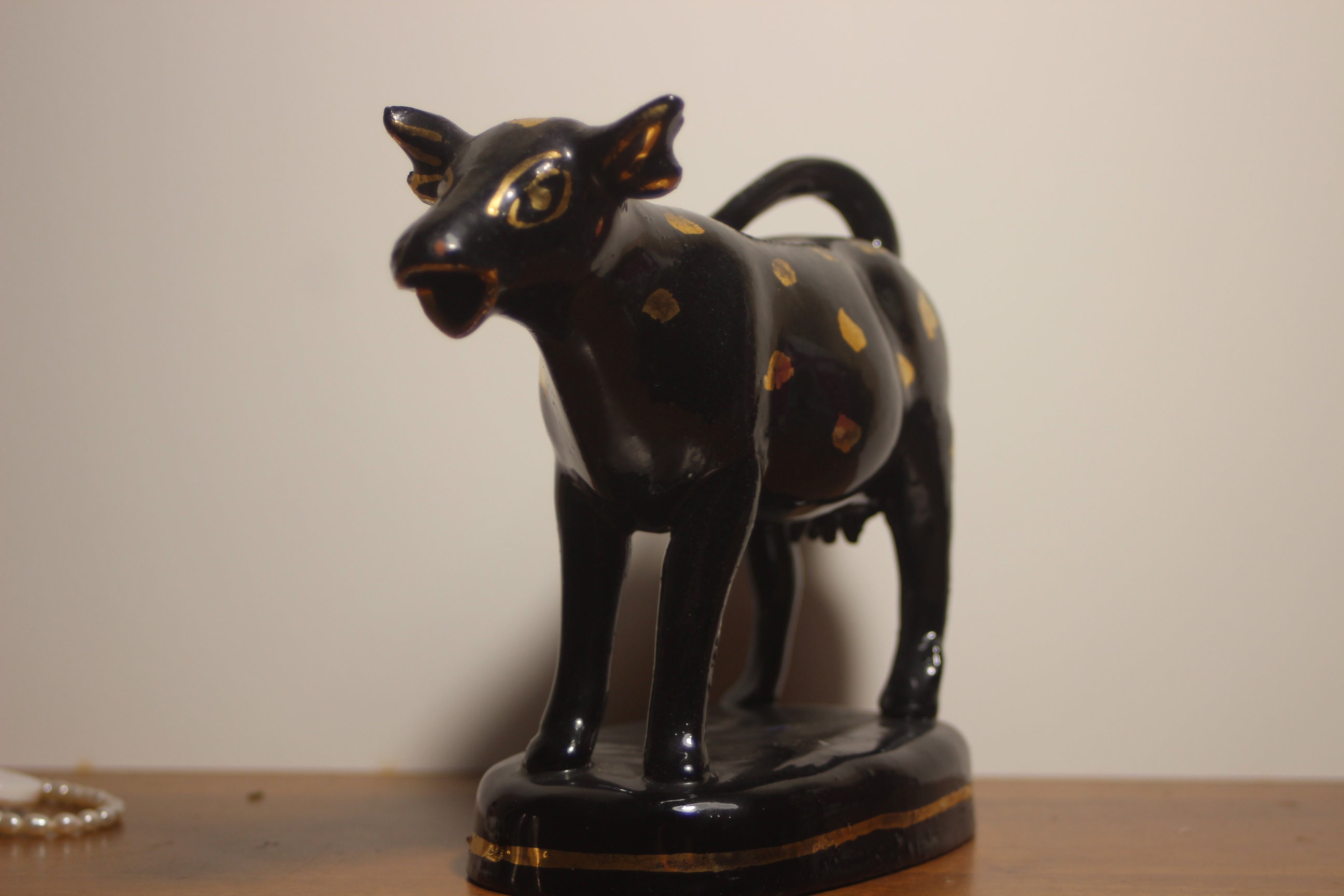 Jackfield Pottery Black and Gold Cow Creamer - Etsy