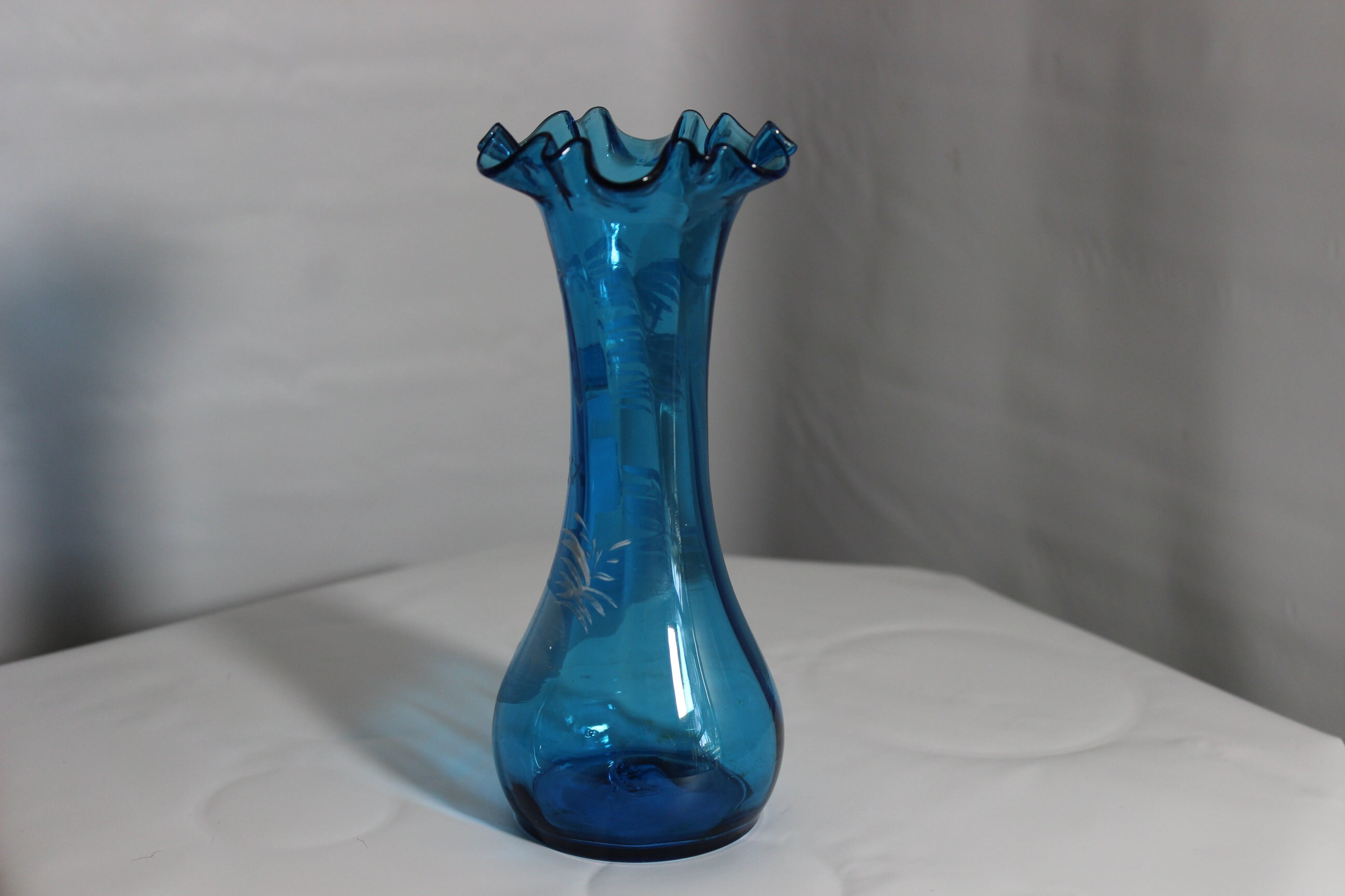 Victorian Blue Glass Mary Gregory Style Vase - Etsy