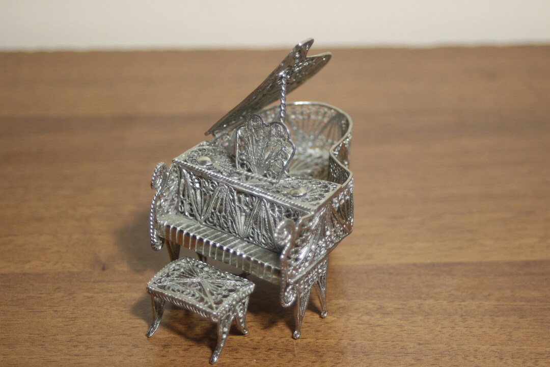 Ornate Silver Filigree Grand Piano With Stall ,miniature Instrument ...