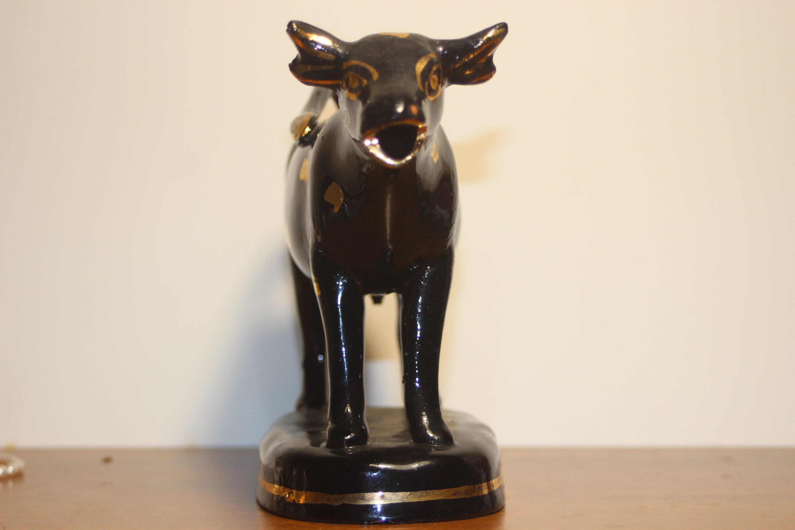 Jackfield Pottery Black and Gold Cow Creamer - Etsy