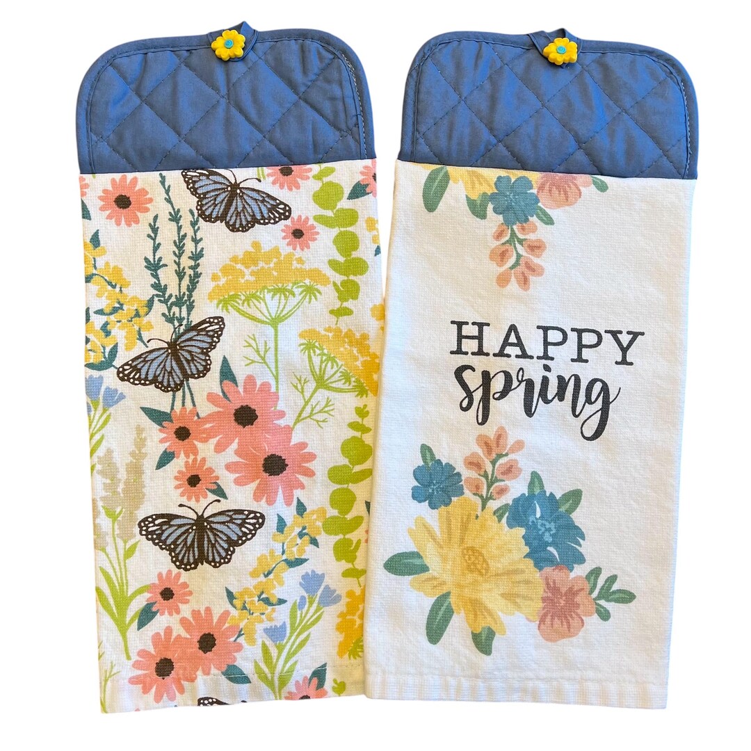 Happy Spring Hanging Kitchen Towels, Double-sided Hanging Hand Towel ...