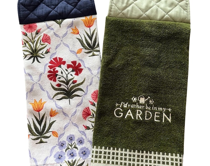 Floral Garden Hanging Kitchen Towel: Potholder Top, Button Closure - Etsy