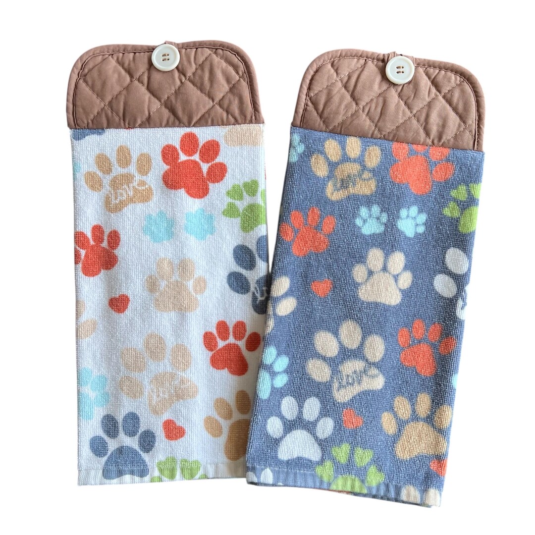 Paw Print Hanging Kitchen Towels, Double-sided Hanging Hand Towels ...