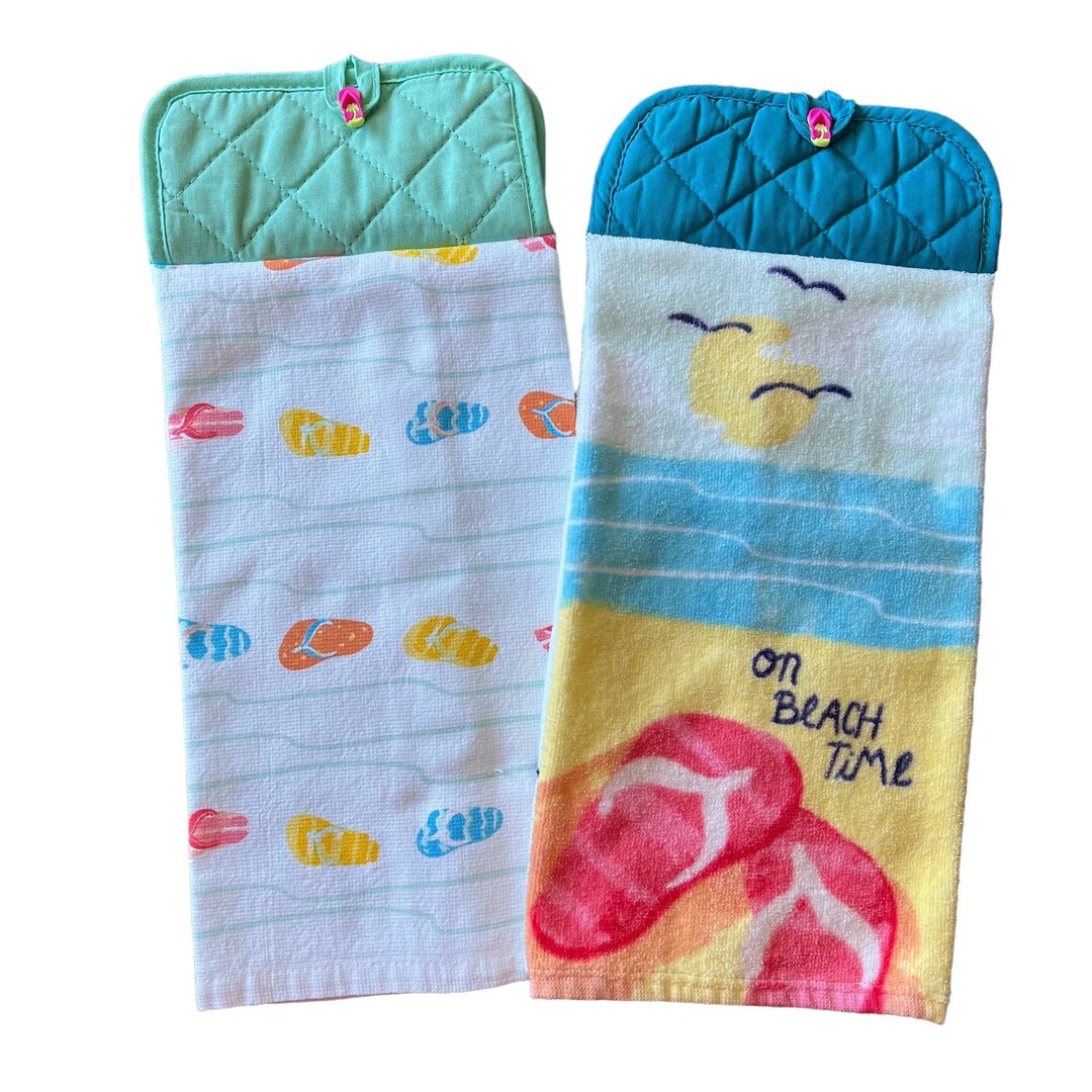 Beach and Flip Flops Hanging Kitchen Towels, Summer Double-sided ...