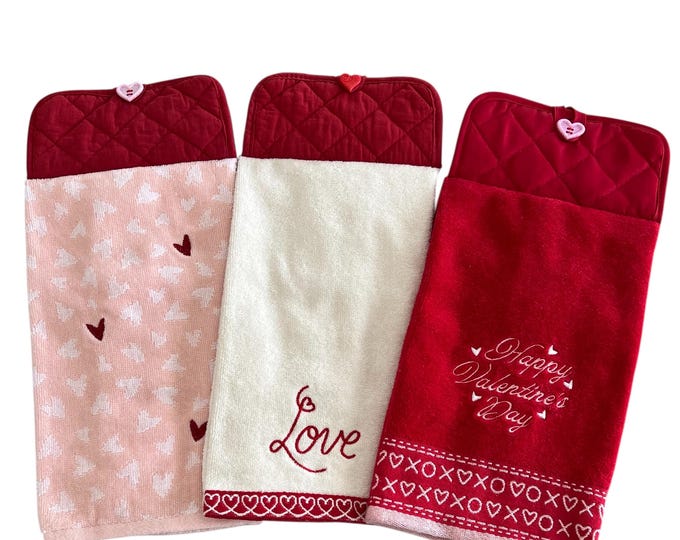 Valentine Hearts Hanging Kitchen Towel, Red Pot Holder With Heart ...