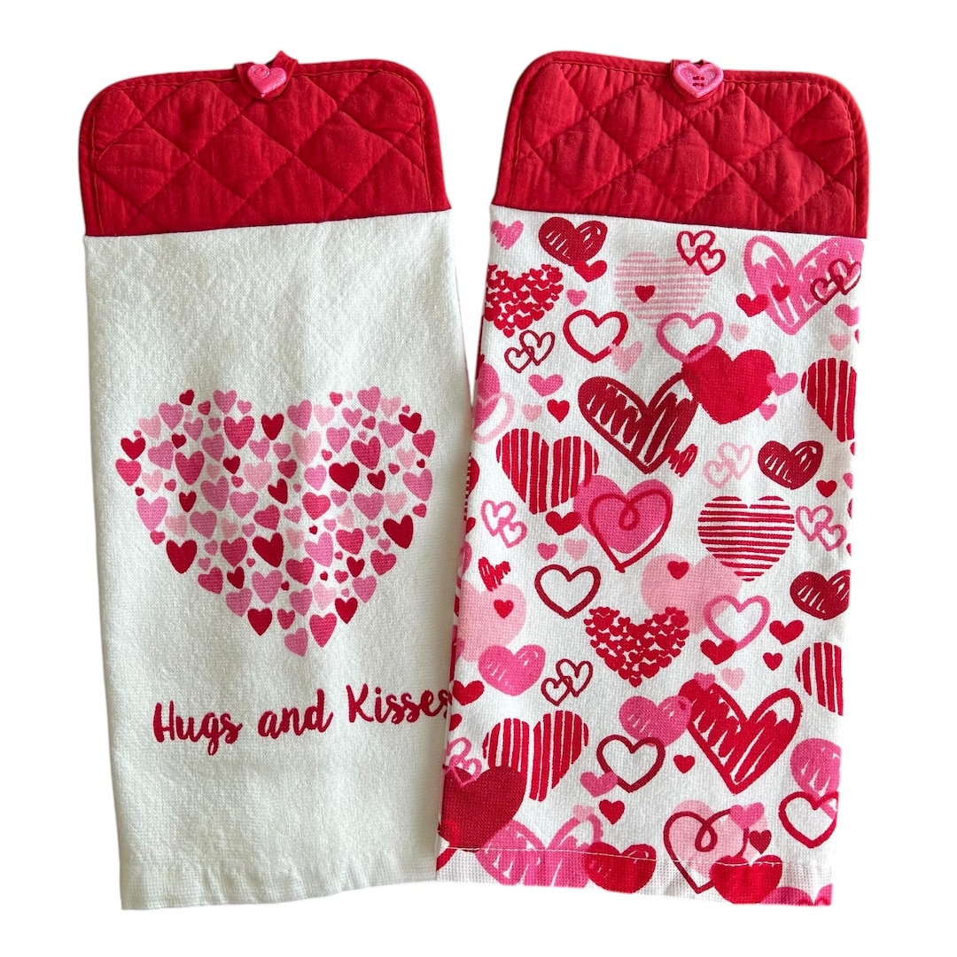 Hearts Hanging Kitchen Towel, Valentine Double-sided Hanging Hand Towel ...