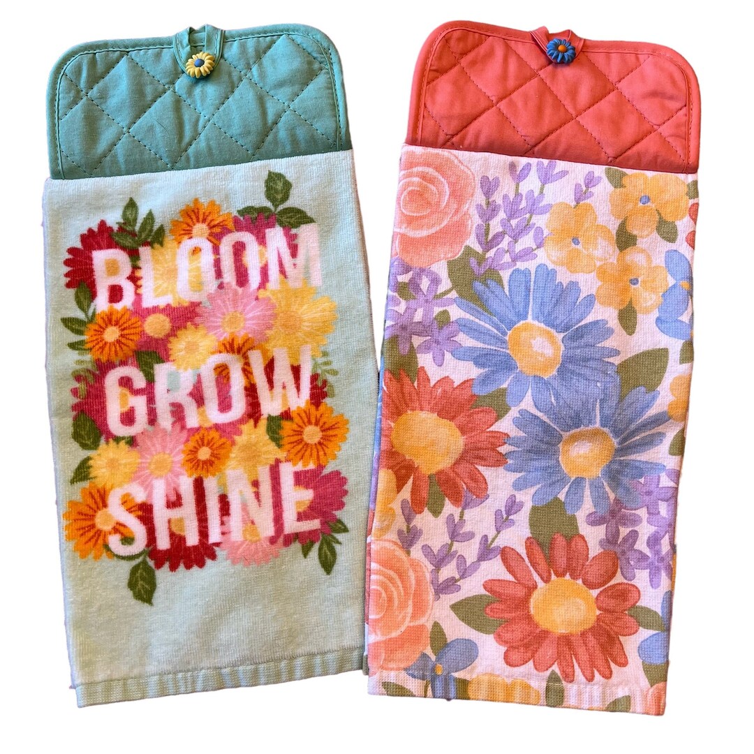 Spring Flowers Kitchen Towels With Holders, Easter Double-sided Hanging Kitchen Towels, Pot ...