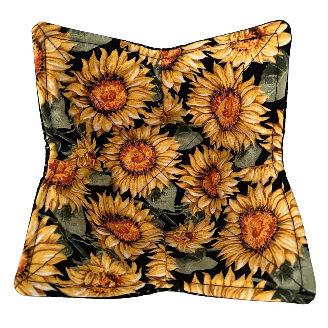Sunflower Microwave Bowl Cozy, Reversible Cotton Quilted Hot Bowl ...