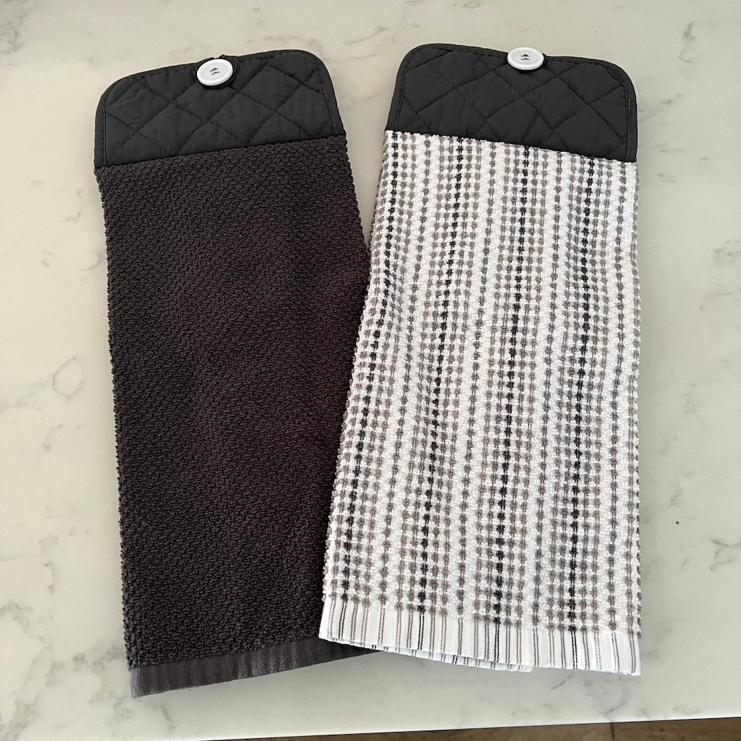 Gray Hanging Kitchen Towel, Pot Holder Towel With Button Closure ...