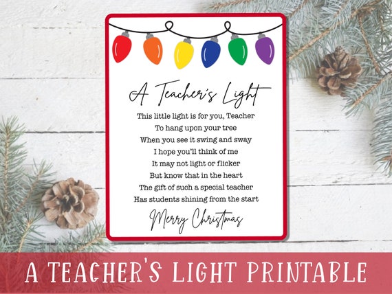 A Teacher's Light Poem Printable Card for Friendship | Etsy