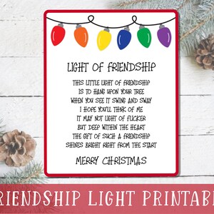 Light of Friendship Printable Card Poem for Friendship Ornaments PDF ...