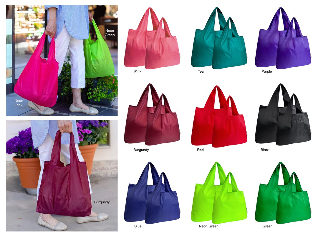 Set of 2 Eco Solid Foldable Shopping Bags Solid Reusable Grocery Totes ...