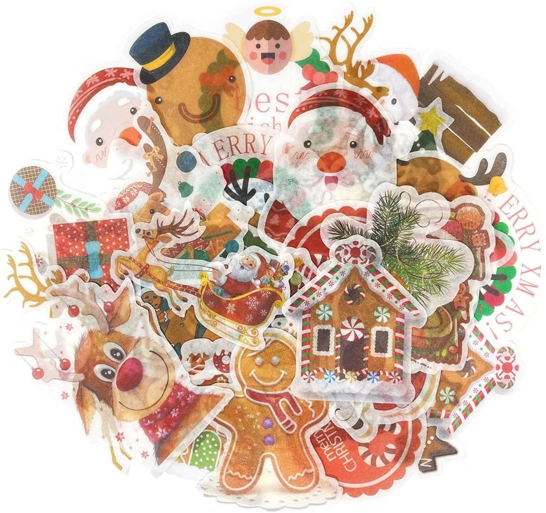 60 Washi Stickers Reindeer & Gingerbread House Stickers Santa Washi ...