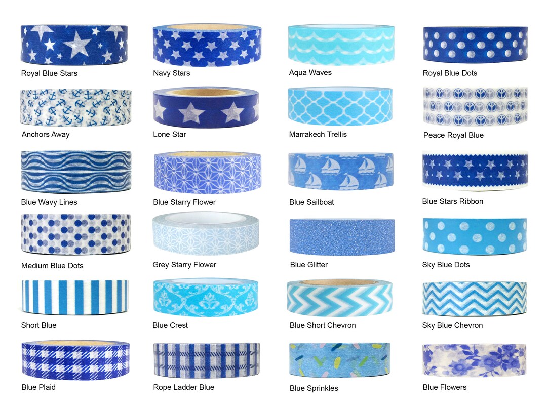 Blue Washi Tape Blue Plaid Washi Blue Glitter Tape Blue Stripe Tape ...