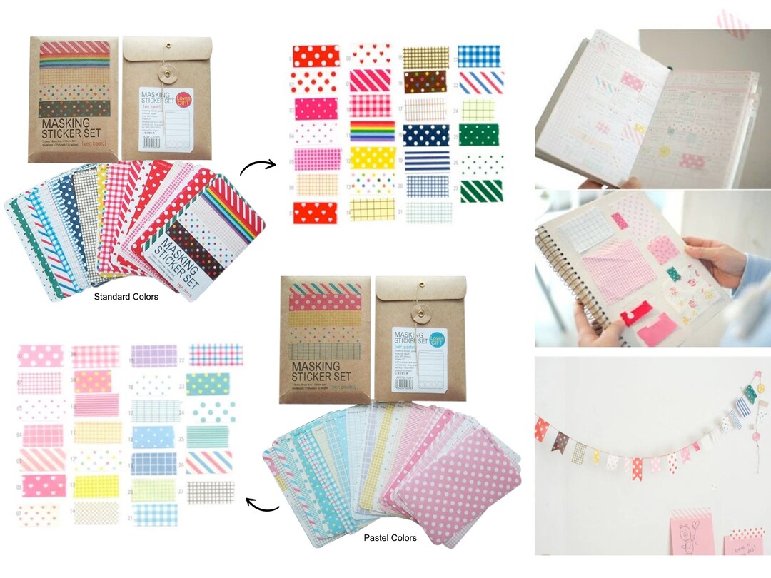 Masking Sticker Set Tape Sticker Sheets Decorative Scrapbook Stickers ...