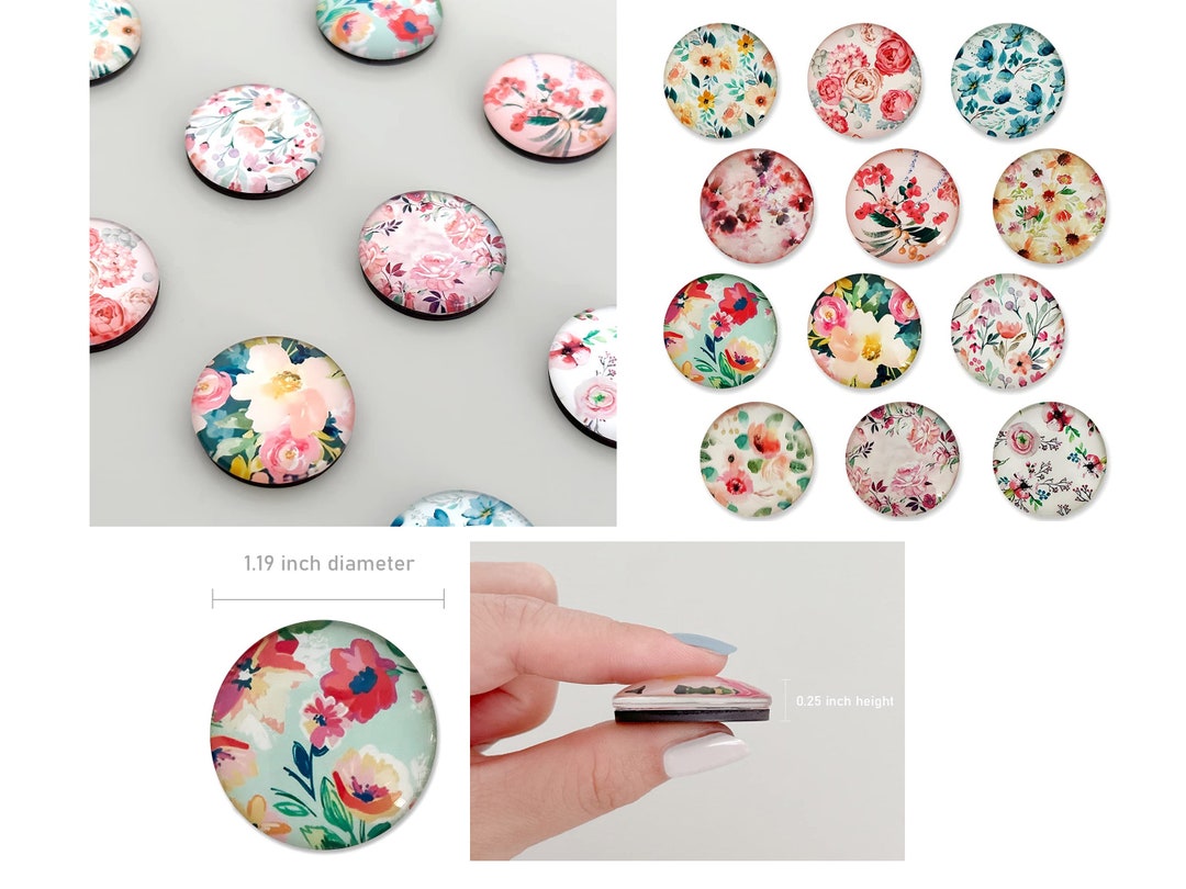12 Glass Flower Magnets Round Glass Magnets Fridge Magnets Locker ...