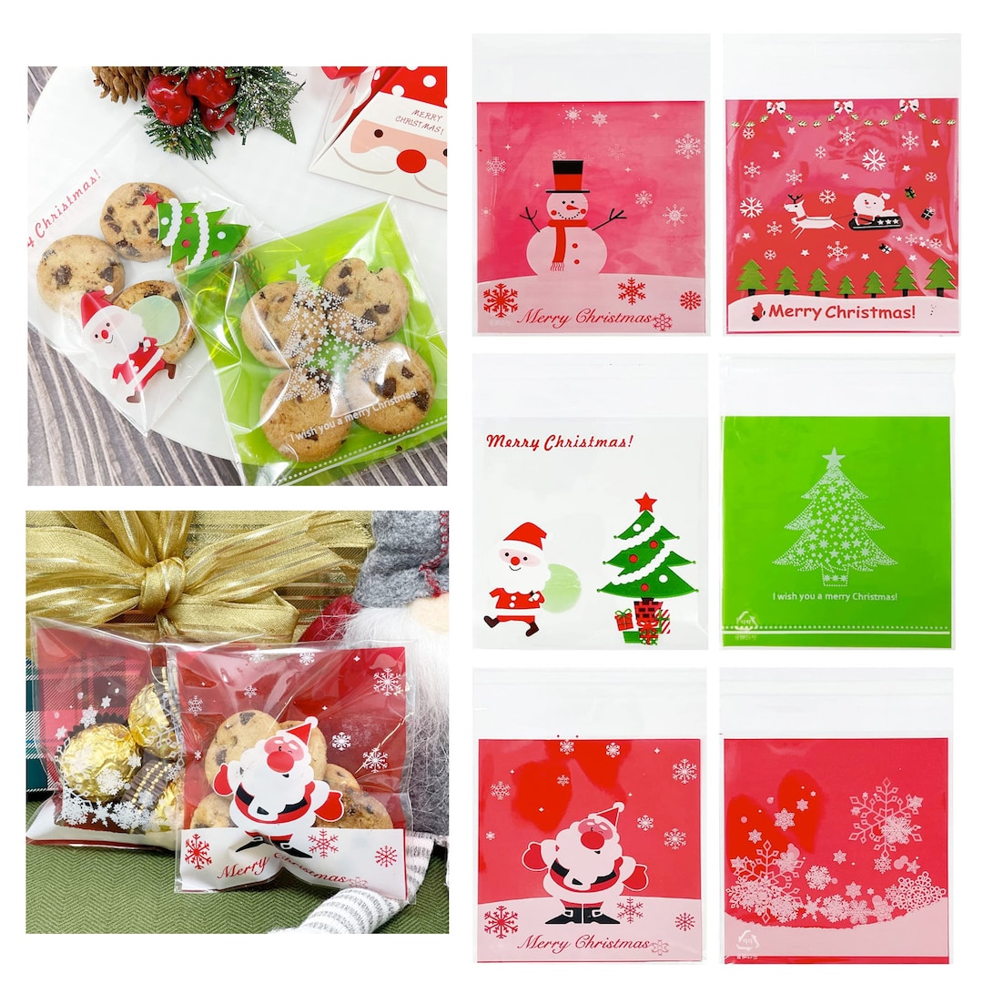 200 Christmas Cookie Bags Christmas Party Favor Bag Holiday Transparent ...