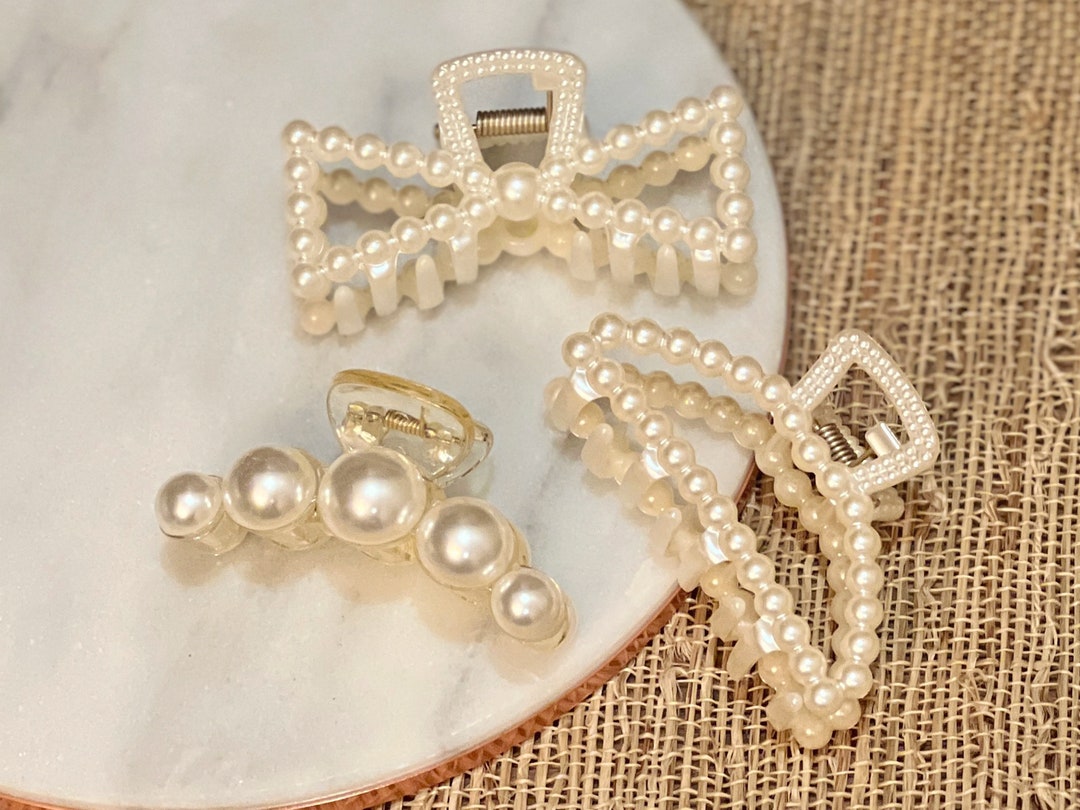 3 Large Pearl Hair Claws Pearl Hair Clips Nonslip Pearl Jaw Clips Hair ...