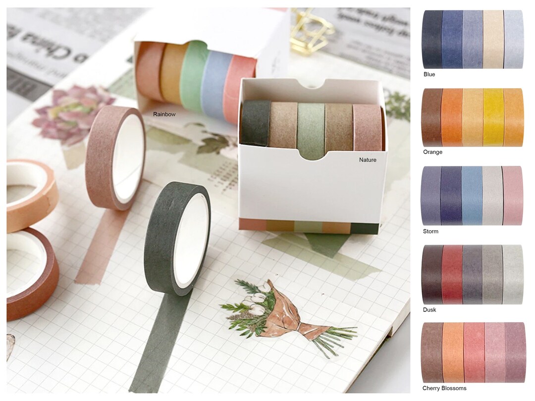 5 Washi Tape Rolls Set Solid Washi Tapes Scrapbook Tape Journal Washi ...