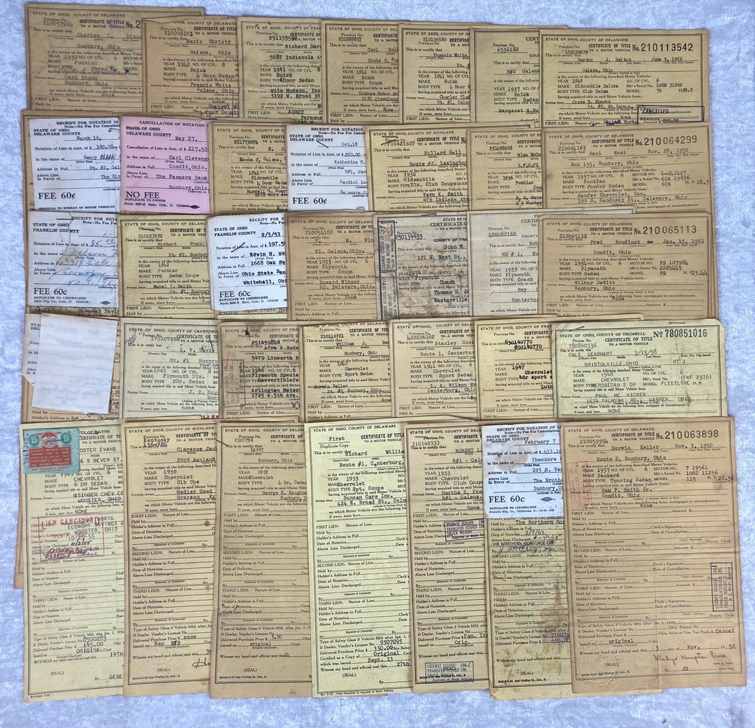 Huge Lot of Historical Car Documents Titles Certificates Decor Ephemera ...
