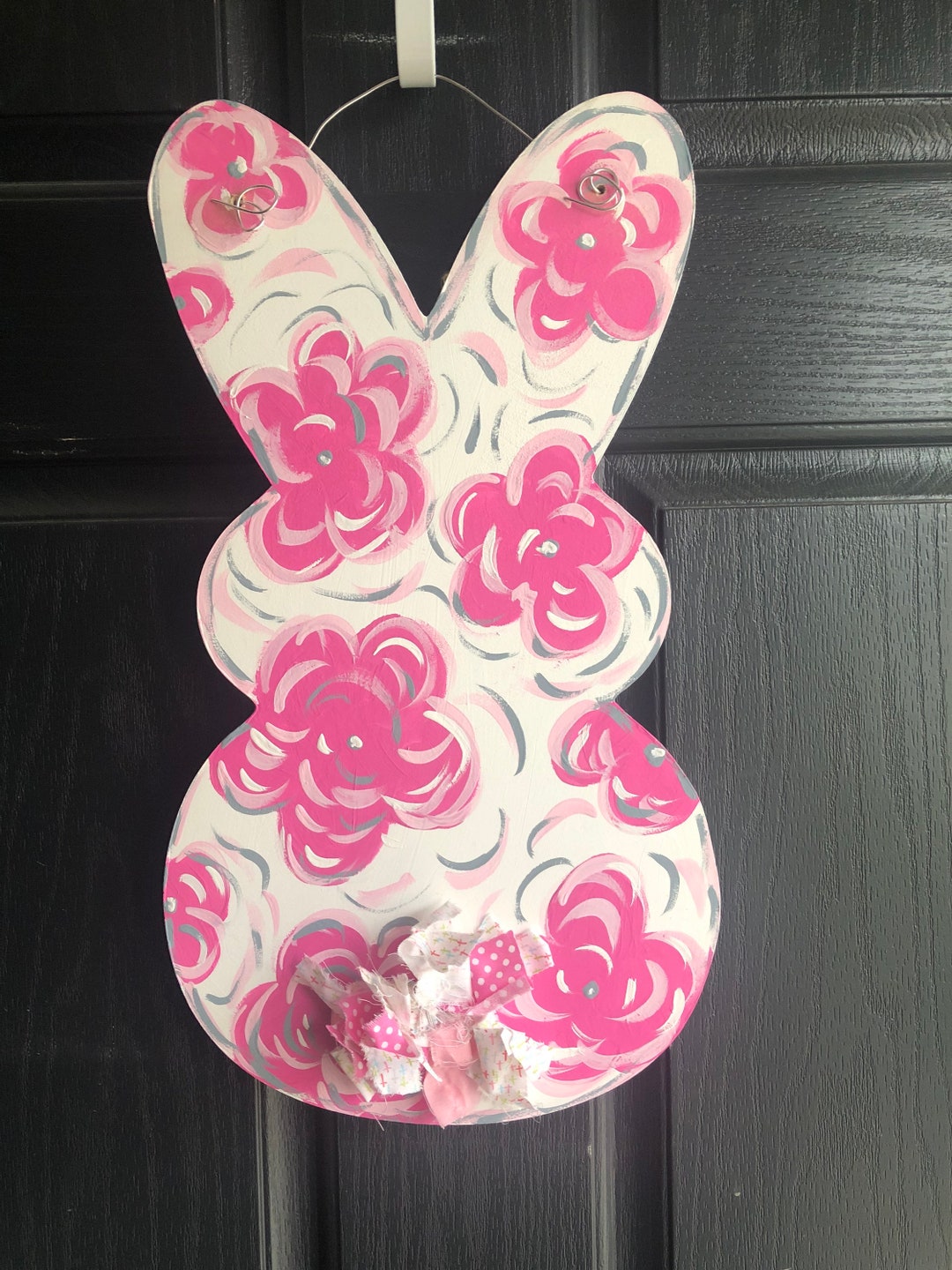 Spring Door Hanger, Bunny Door Hanger, Easter Door Hanger, Wood Door ...