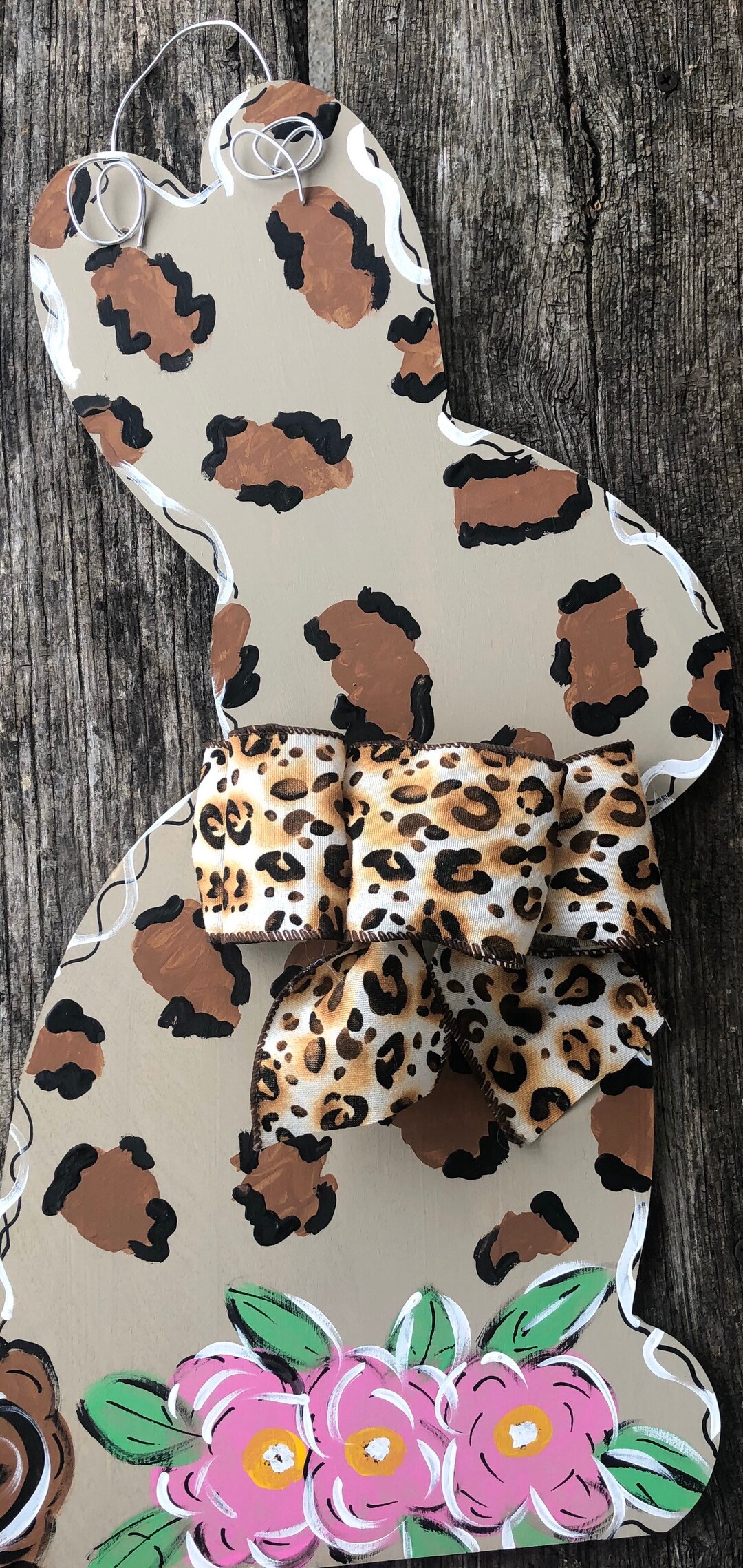 Leopard Print Bunny Door Hanger: Hand-painted Birch Wood Spring Decor ...