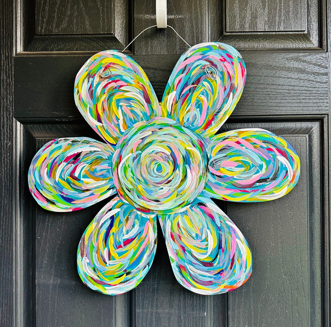 Bright Flower Door Hanger, Summer Door Hanger, Whimsy Flower Door ...
