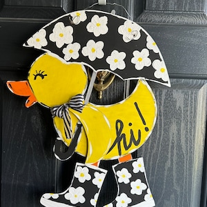 Spring Front Door Hanger, Wood Door Hanger, Duck Door Hanger, Flower ...