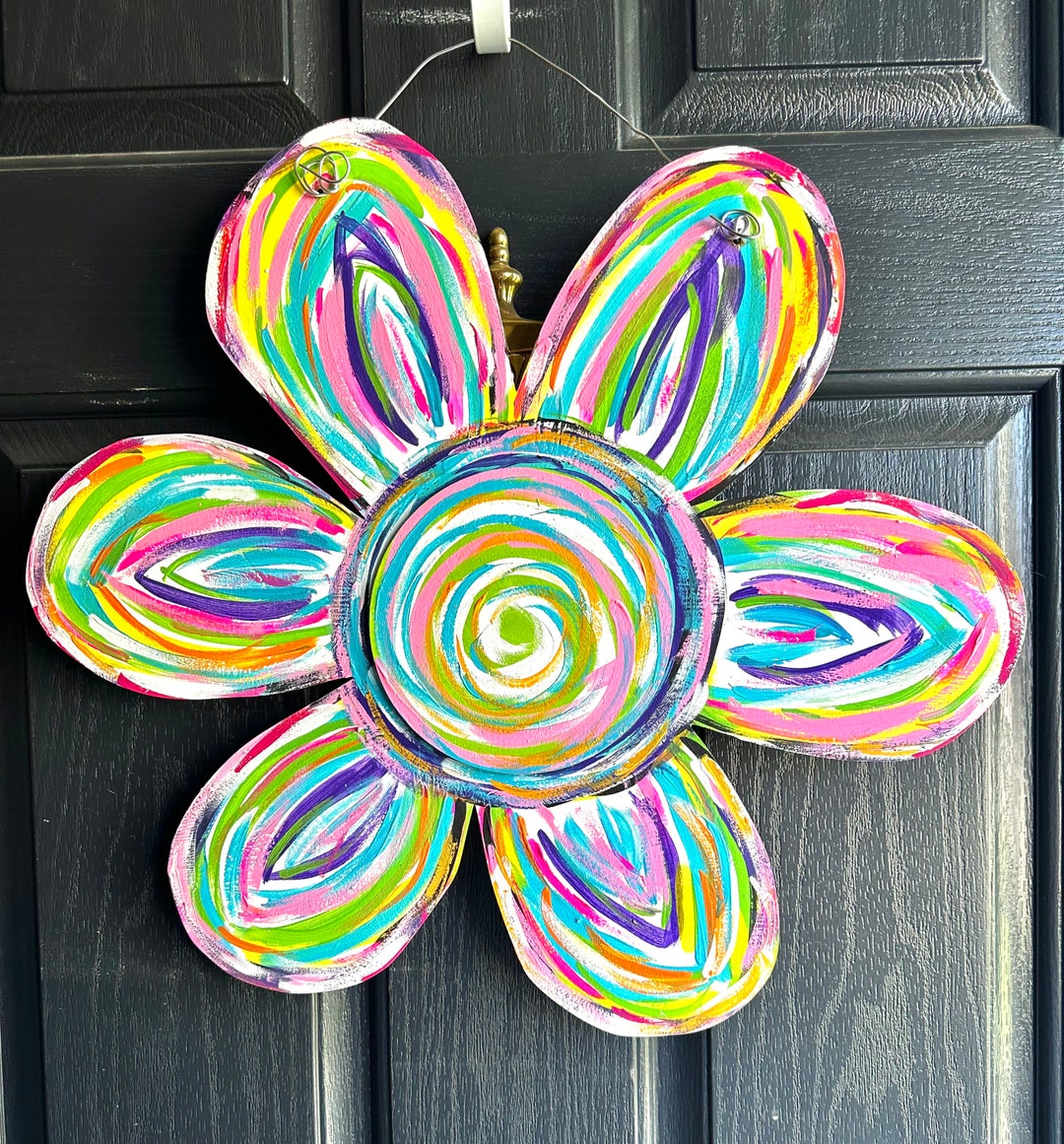Bright Flower Door Hanger, Summer Door Hanger, Whimsy Flower Door ...