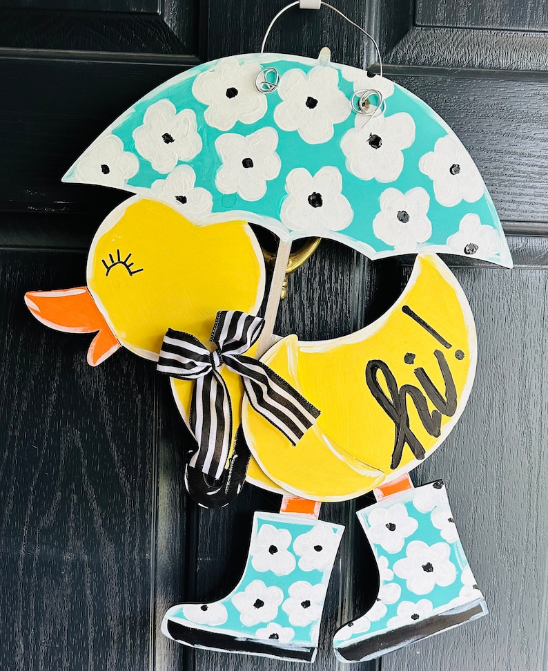 Hand-painted Spring Duck Door Hanger: Floral Umbrella, 3D Wing - Etsy