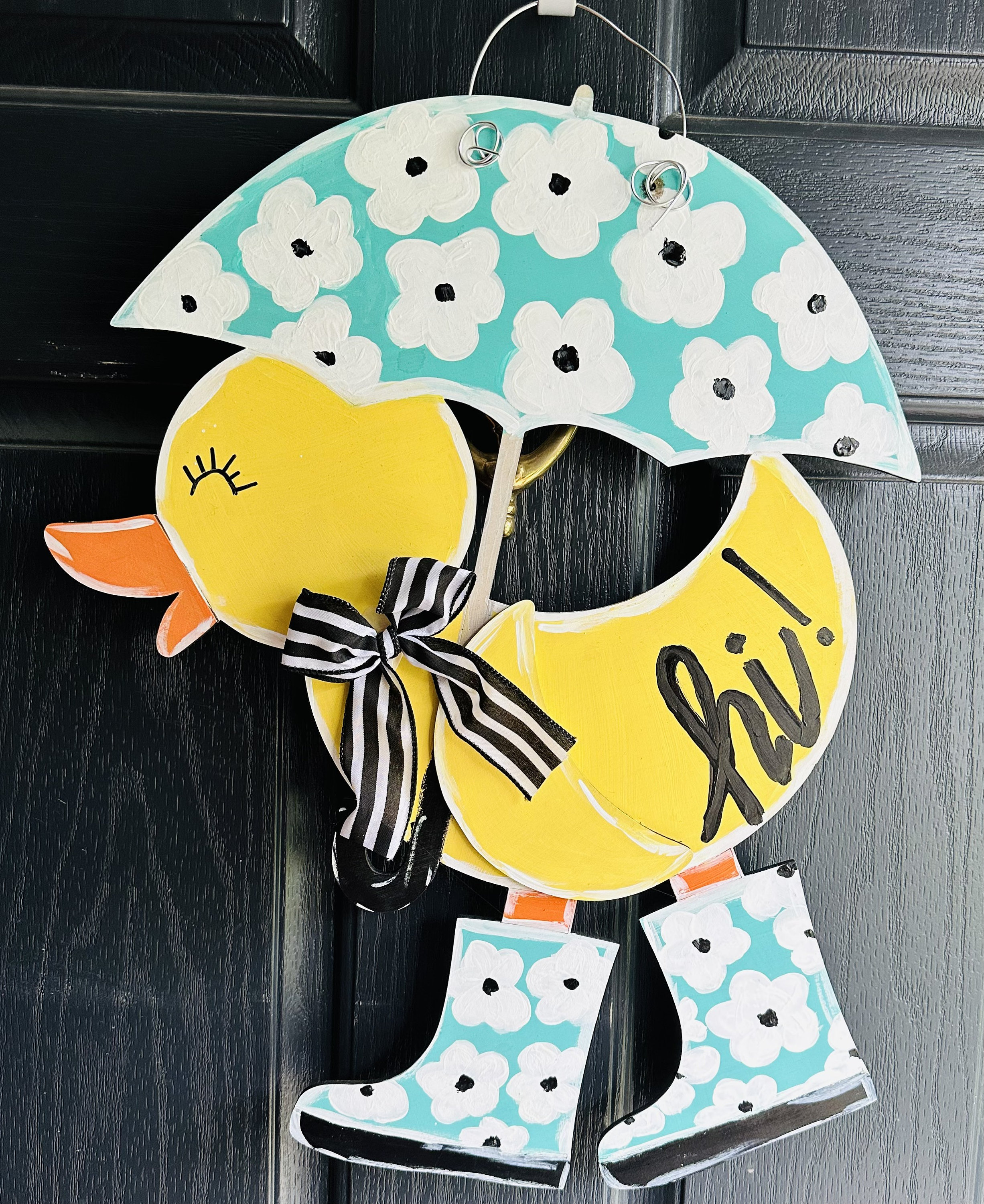 Hand-painted Spring Duck Door Hanger: Floral Umbrella, 3D Wing - Etsy