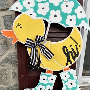 Hand-painted Spring Duck Door Hanger: Floral Umbrella, 3D Wing - Etsy